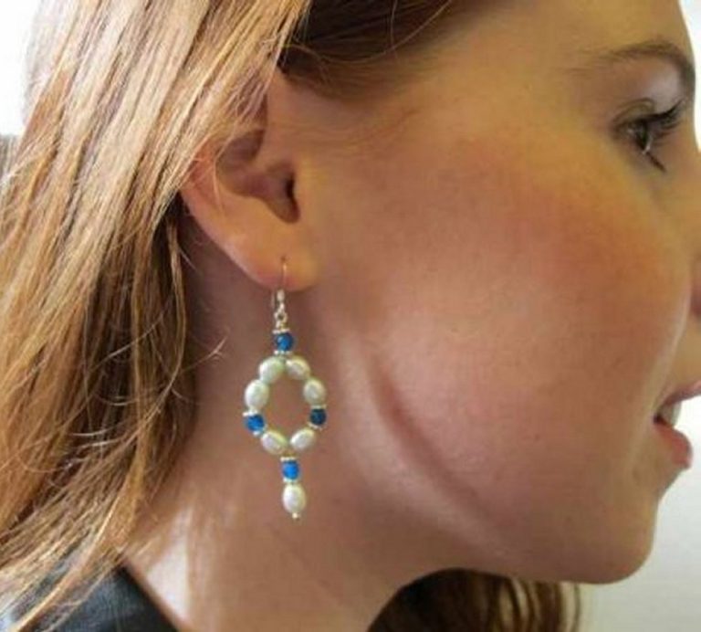 Blue Bijou Blue Pearl and Cobalt Blue Agate Dangly Hoop Earrings ...